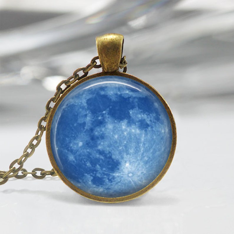 Blue Moon Necklace Full Moon Jewelry Solar System Outer Space - Etsy