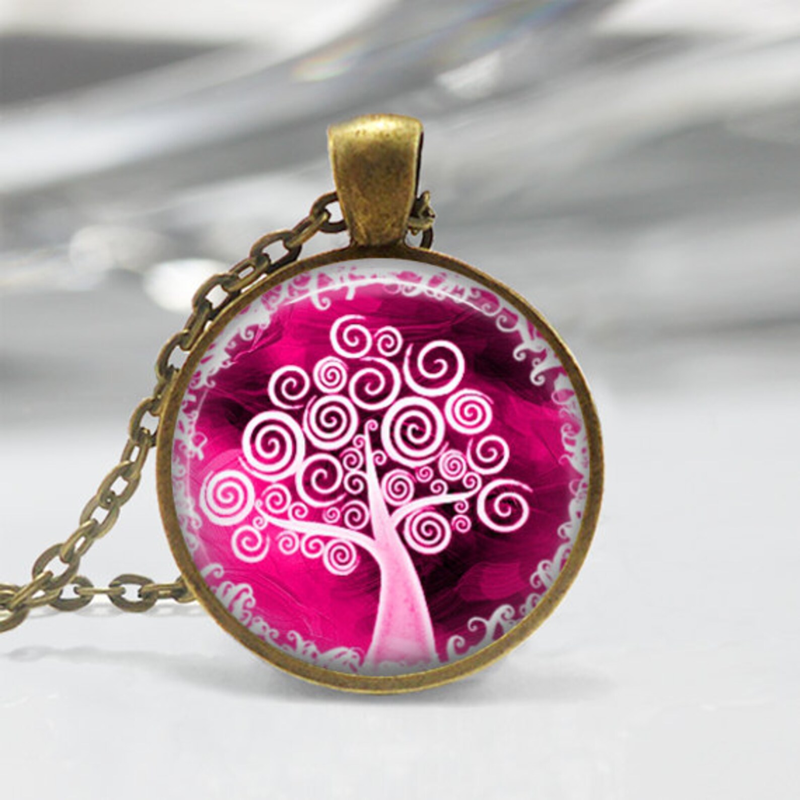 Tree of Life Necklace Swirly Tree Hot Pink Magenta Art Pendant - Etsy