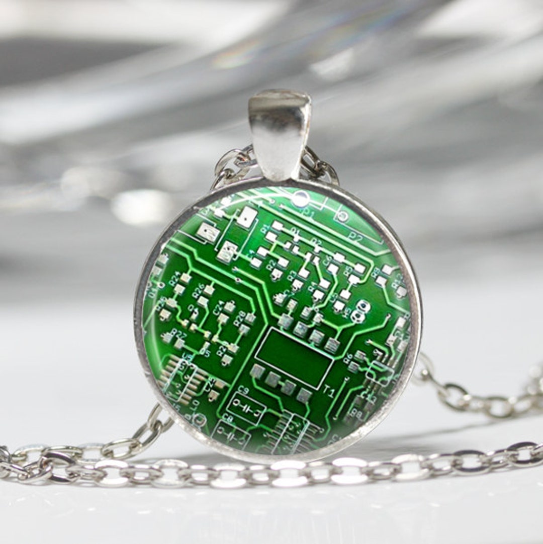 Geek Jewelry Computer Necklace Green Circuit Board Computer Chip Art ...