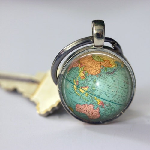 Globe Keychain World Map Planet Earth Geography Key Chain Key | Etsy