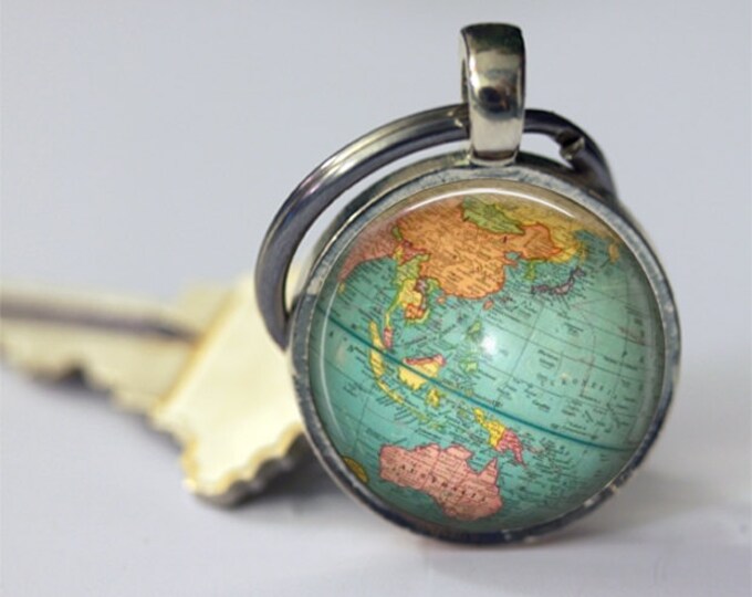 Globe Keychain World Map Planet Earth Geography Key Chain Key Fob Car ...