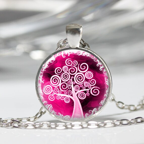 Tree of Life Necklace Swirly Tree Hot Pink Magenta Art Pendant | Etsy