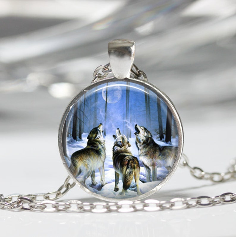 Wolf Necklace Howling Wolves Animal Jewelry Full Moon Art - Etsy