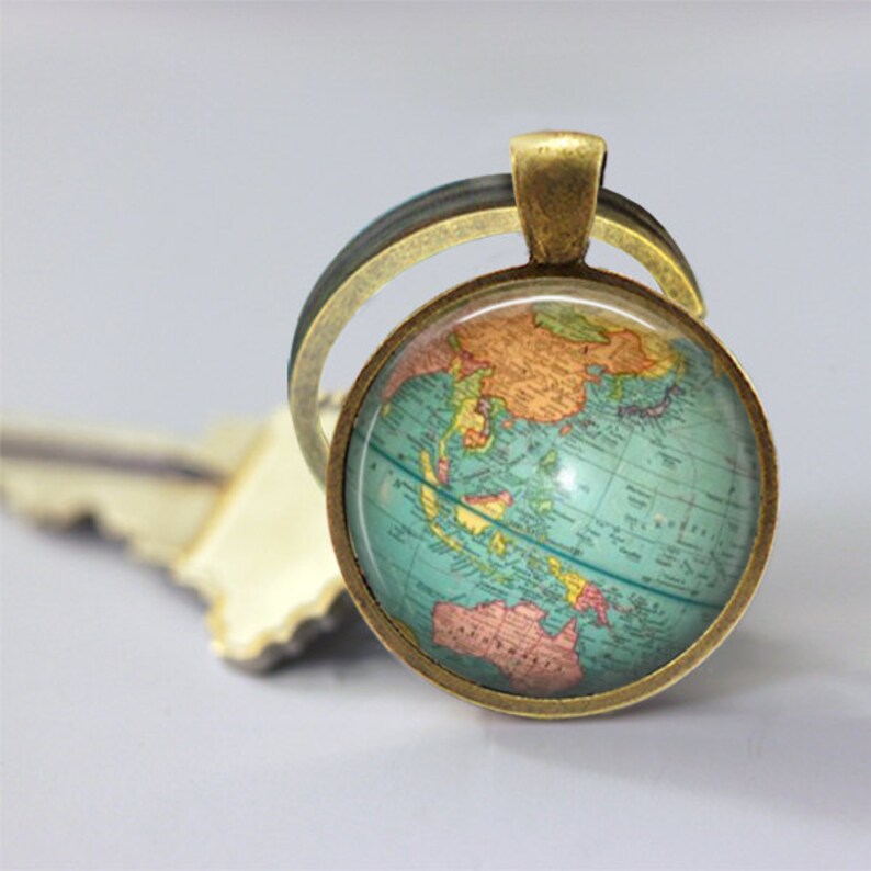 Globe Keychain World Map Planet Earth Geography Key Chain Key - Etsy