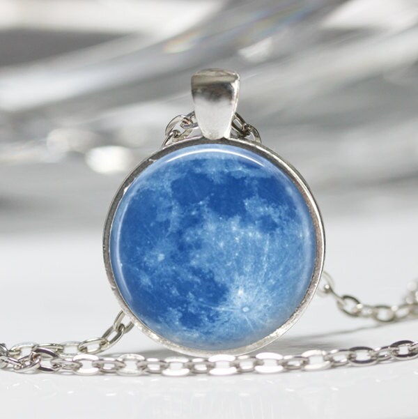 Blue Moon Necklace Full Moon Jewelry Solar System Outer Space - Etsy