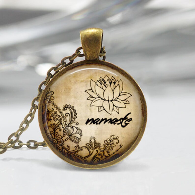 Namaste Necklace Yoga Jewelry Lotus Flower Om Zen Henna Art - Etsy