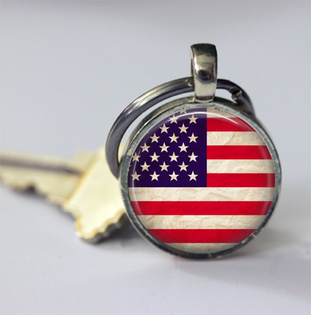 American Flag Keychain United States Patriotic 4th of July Red White ...