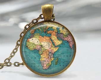Vintage Globe Necklace Planet Earth World Map Art Pendant in | Etsy