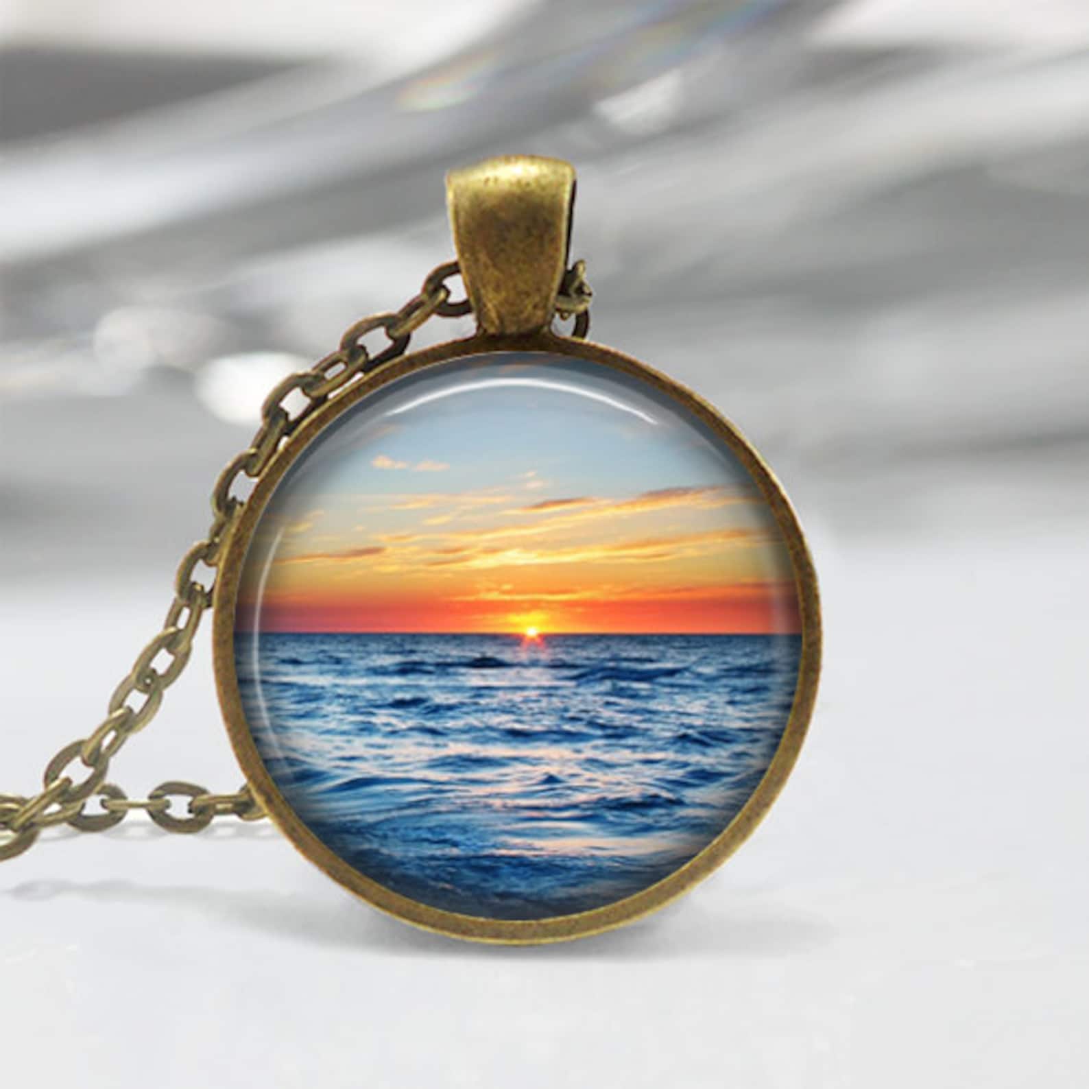 Beach Jewelry Sunset Necklace Nautical Ocean Sunset Art - Etsy