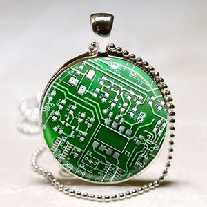 Geek Jewelry Computer Necklace Green Circuit Board Computer Chip Art ...