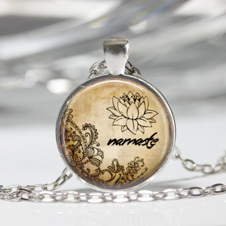 Namaste Necklace Yoga Jewelry Lotus Flower Om Zen Henna Art - Etsy