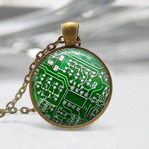 Geek Jewelry Computer Necklace Green Circuit Board Computer Chip Art ...