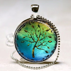 Tree Necklace, Tree of Life, Blue and Green Nature Art Pendant in ...