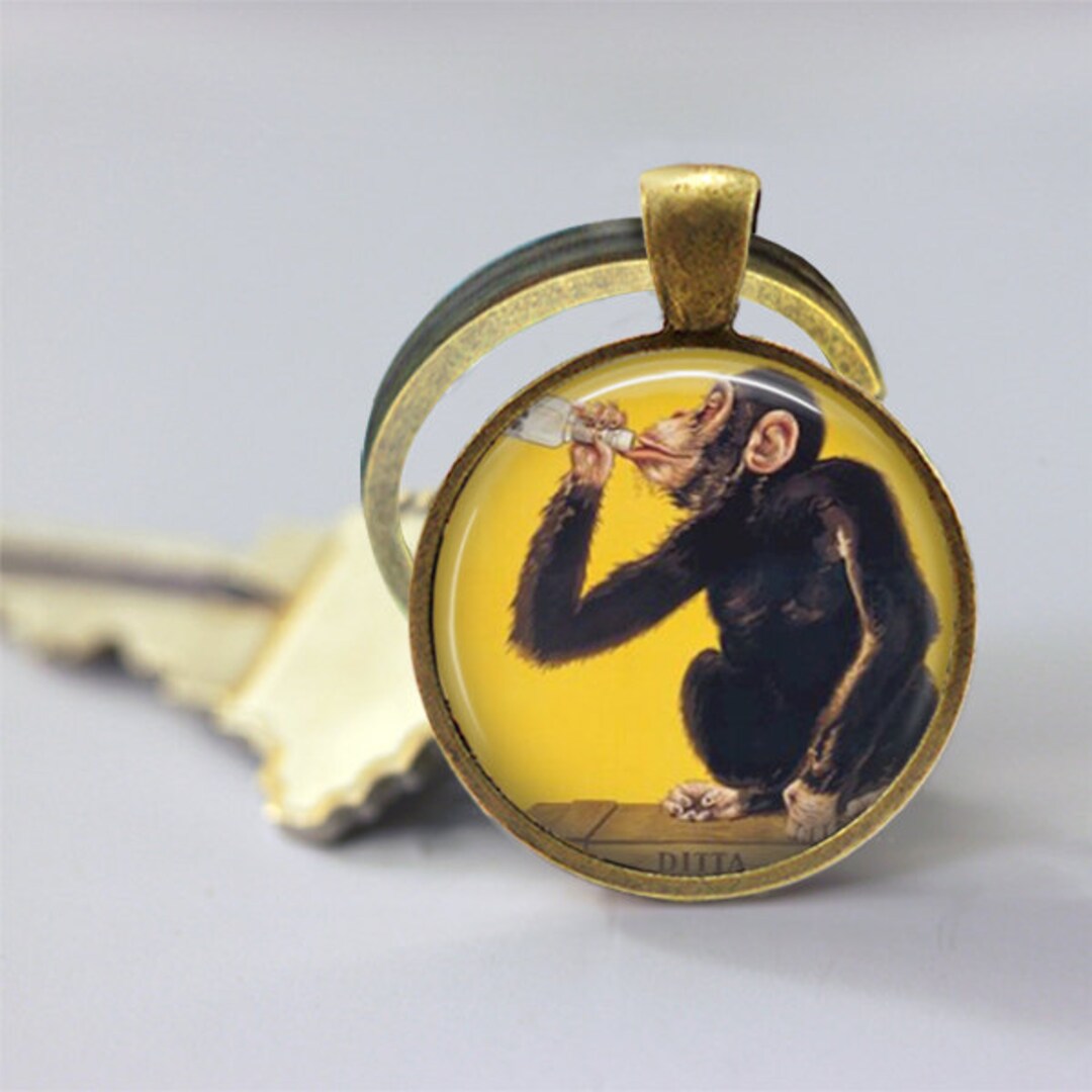 Funny Keychain Drunk Monkey Chimpazee Vintage Liquor Advertisement Key ...