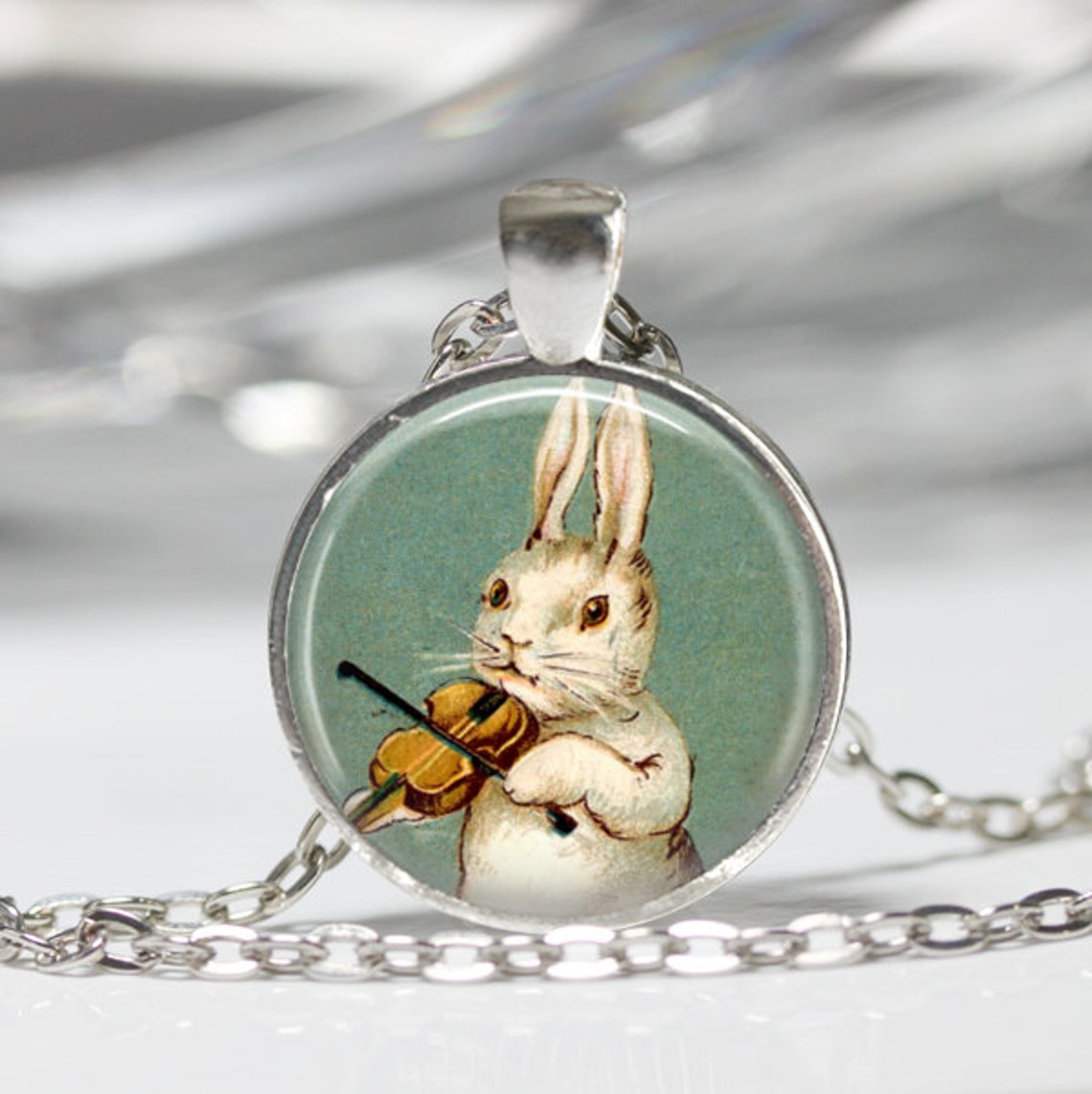 Rabbit Playing Violin Necklace Easter Jewelry White Bunny Art - Etsy