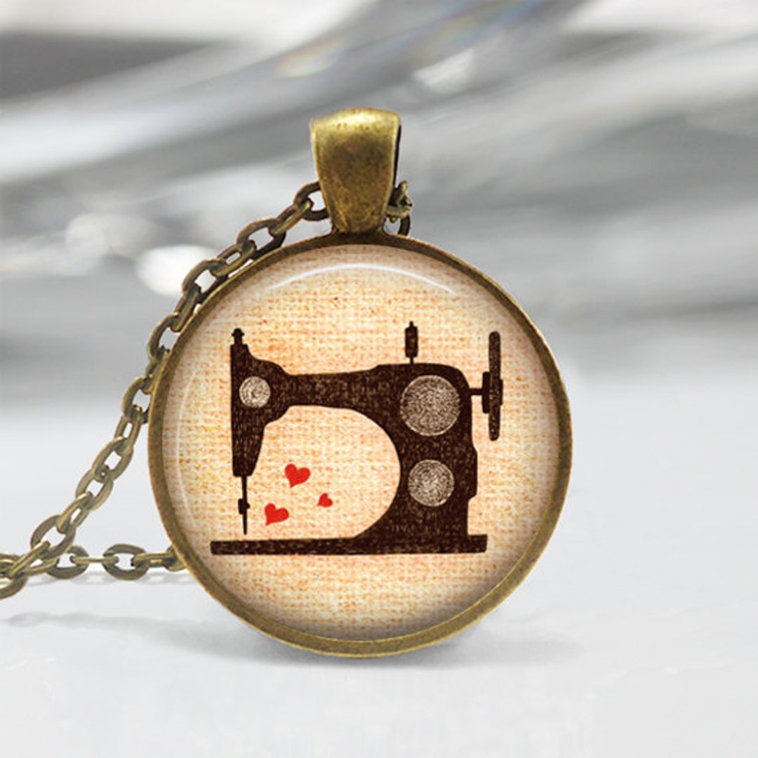 Vintage Sewing Machine Jewelry Seamstress Love to Sew Art Pendant in ...