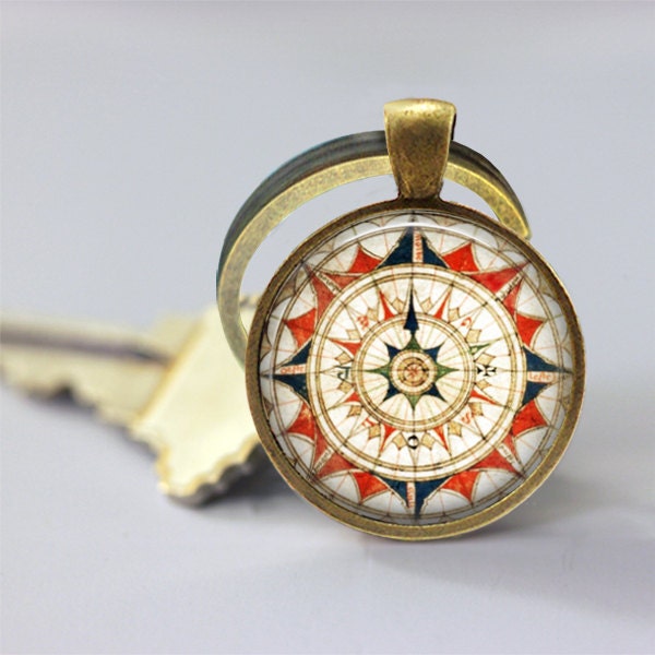 Mariner's Compass Keychain Nautical Accessories Compass - Etsy