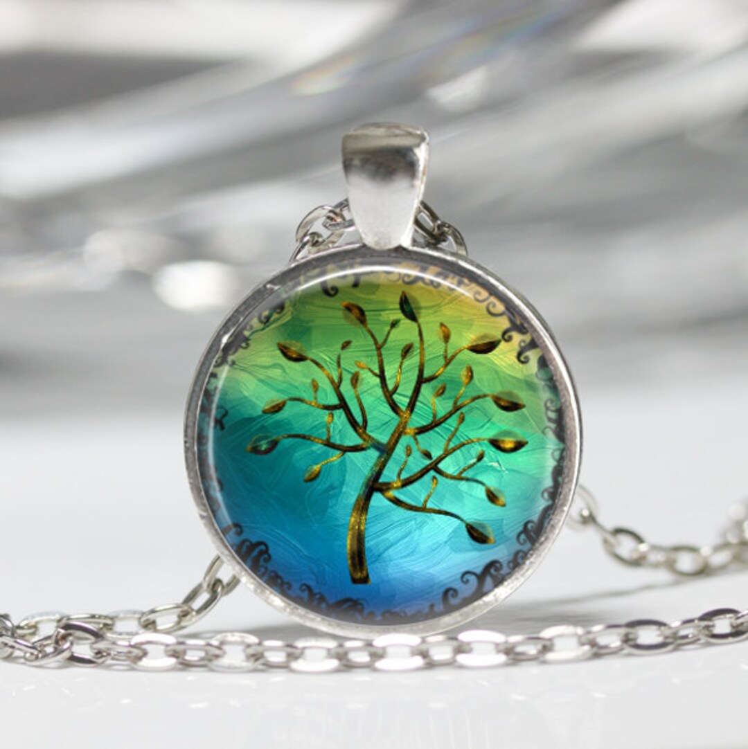 Tree Necklace, Tree of Life, Blue and Green Nature Art Pendant in ...