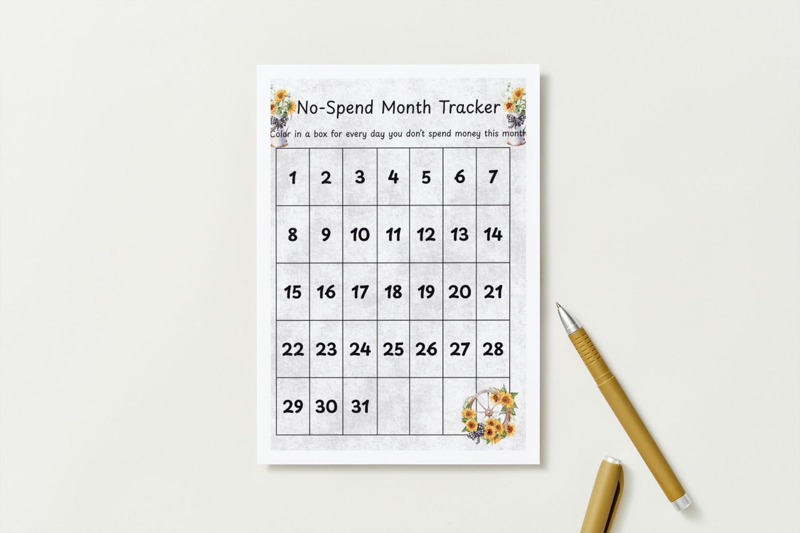 No-spend Tracker Printable | Sunflower No-spend Challenge PDF | 30-day ...