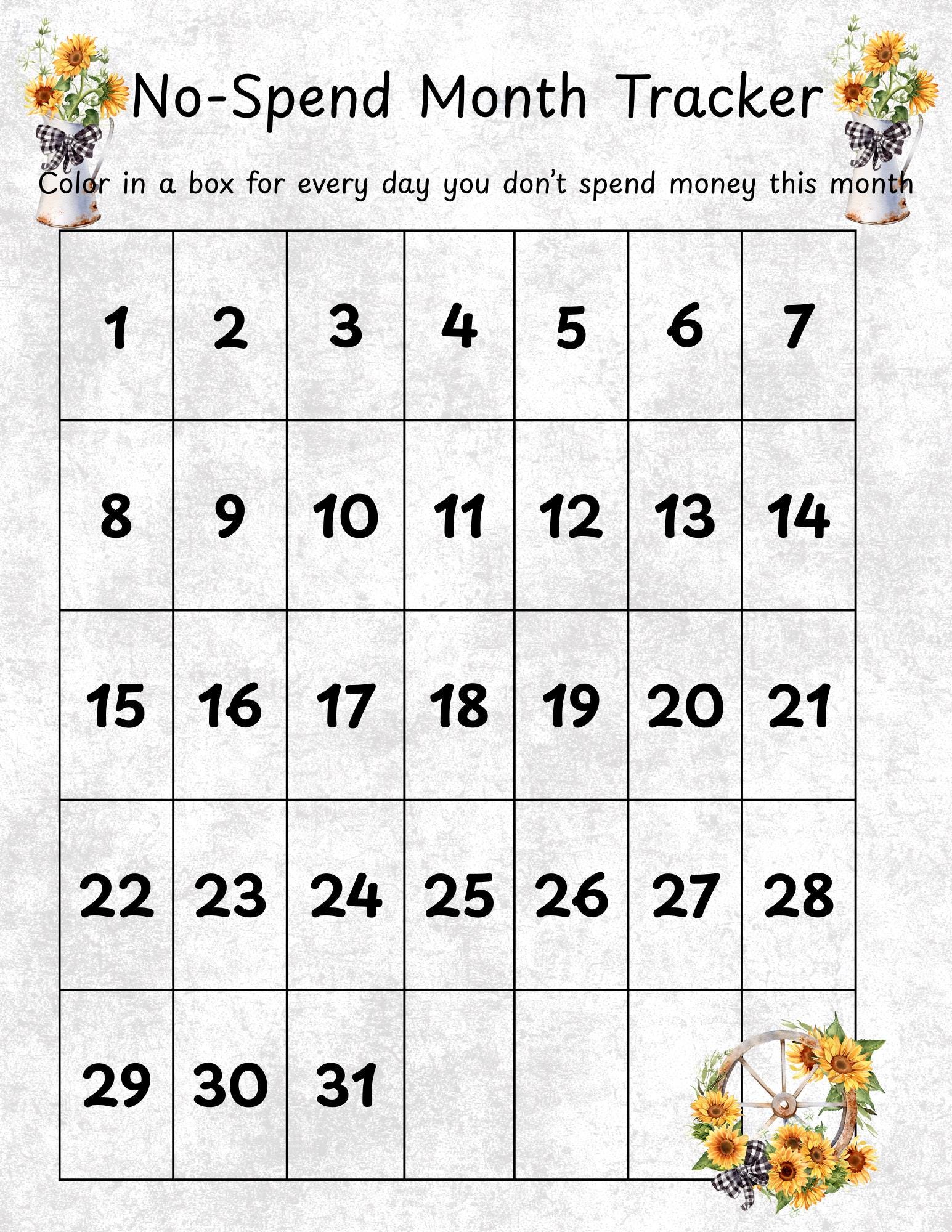 No-spend Tracker Printable | Sunflower No-spend Challenge PDF | 30-day ...