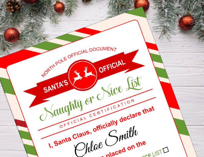 INSTANT DOWNLOAD Santa's Official Naughty or Nice List Printable Letter ...