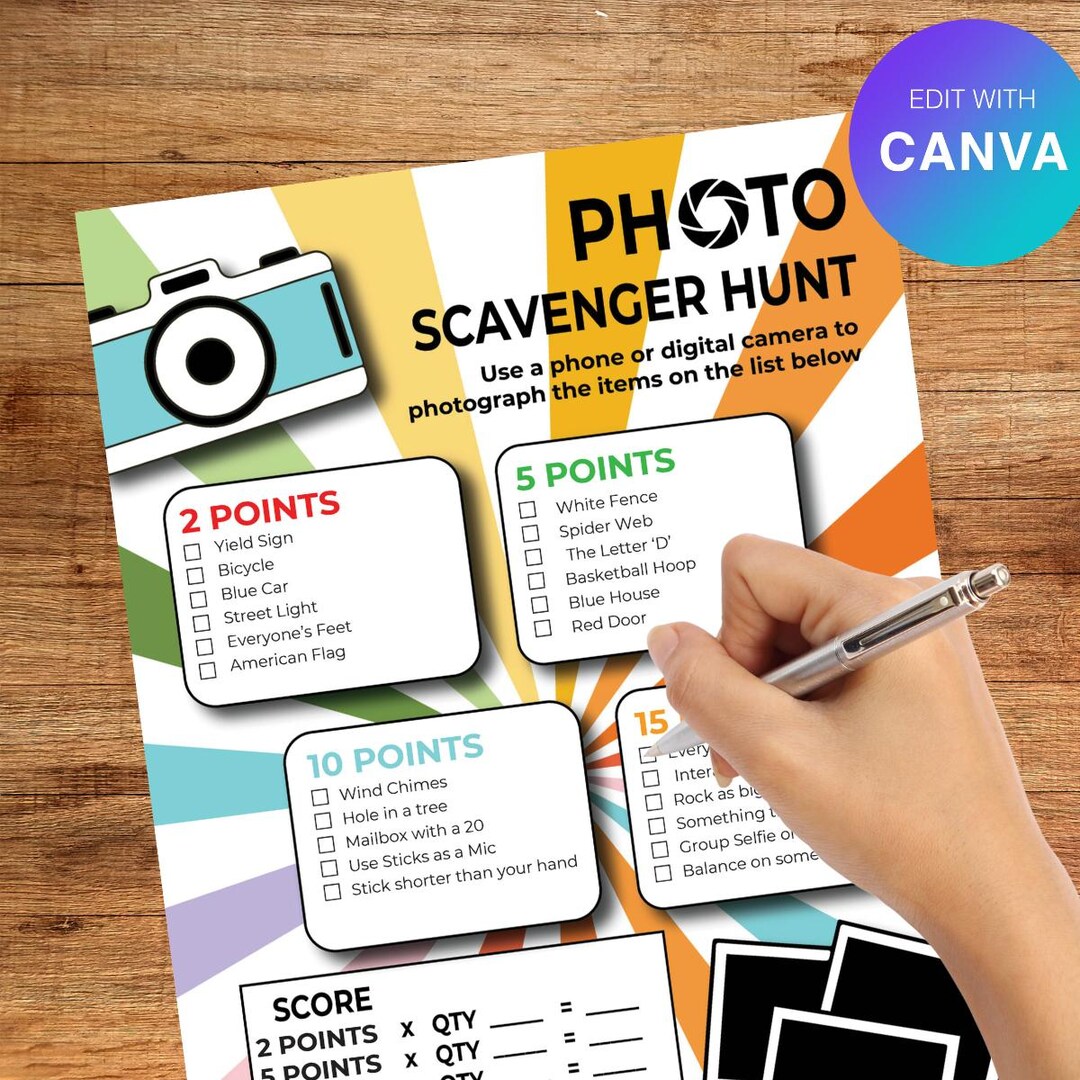 Photo Scavenger Hunt - Instant PDF Download & Editable Canva Template ...