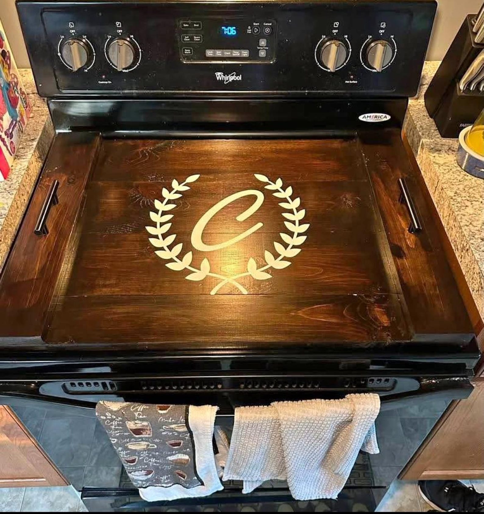 Custom Wood Stove Cover / Noodle Board With Monogram – Rustic Kitchen ...
