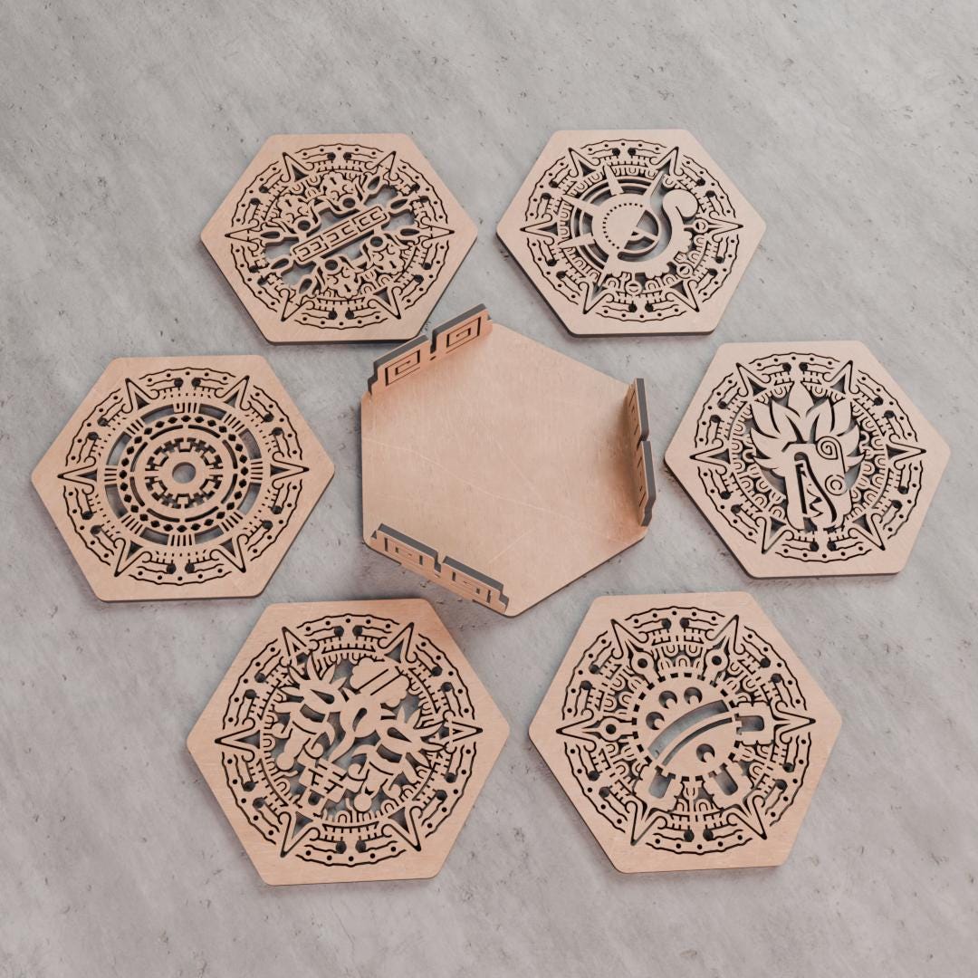 Aztec Coaster Set – Prehispanic Pattern | Laser Cut DXF File for CNC ...