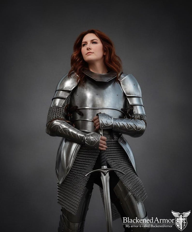 Lady Knight Full Armor Suit: Women's Medieval Cosplay, Steel Chainmail ...