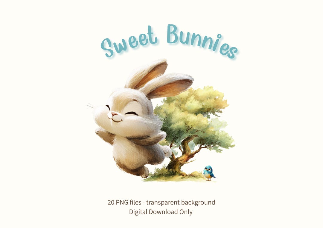 Cute Bunnies Clipart – PNG Files, Transparent Background – Digital ...