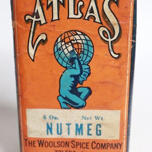 Vintage Spice Tin - Paper Label Atlas Spice Tin - Nutmeg Spice Tin ...