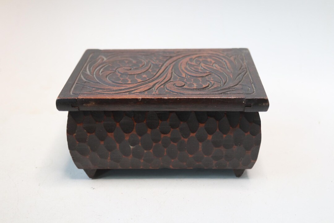 Carved Wood Box Hammered Look Black Forest Carved Wood Box Wood Trinket ...