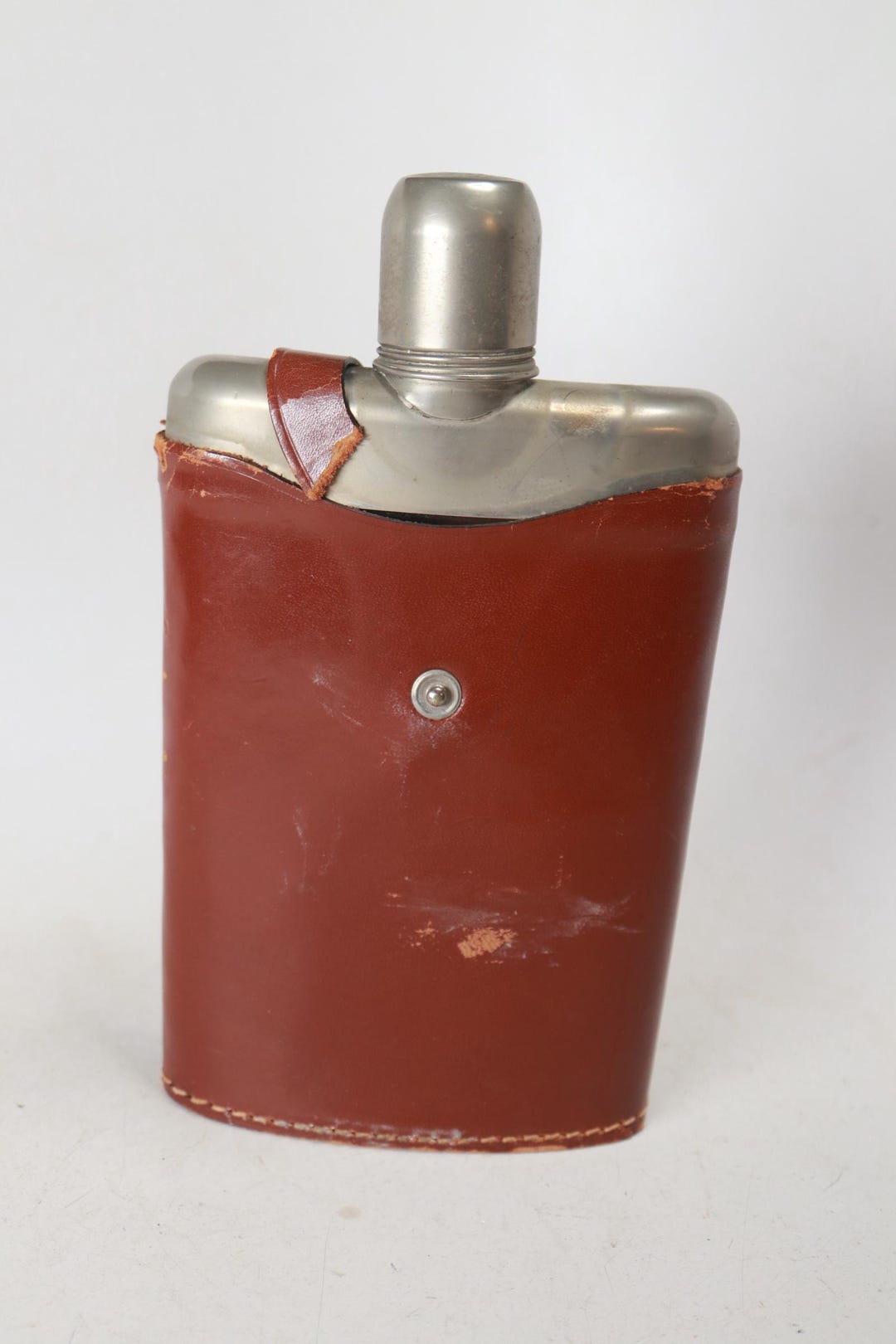 Antique Glass Flask With as is Top Grain Cowhide Case - Vintage Liquor ...