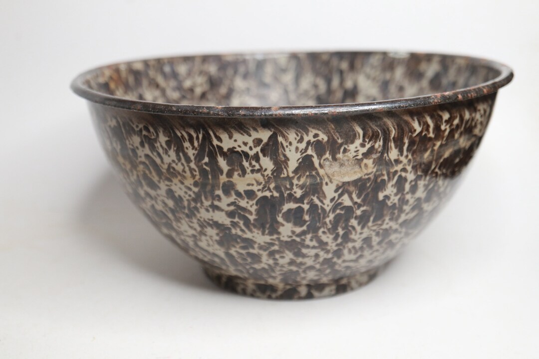 Antique Graniteware Bowl - Brown Swirl - Mixing Bowl - Kitchen ...