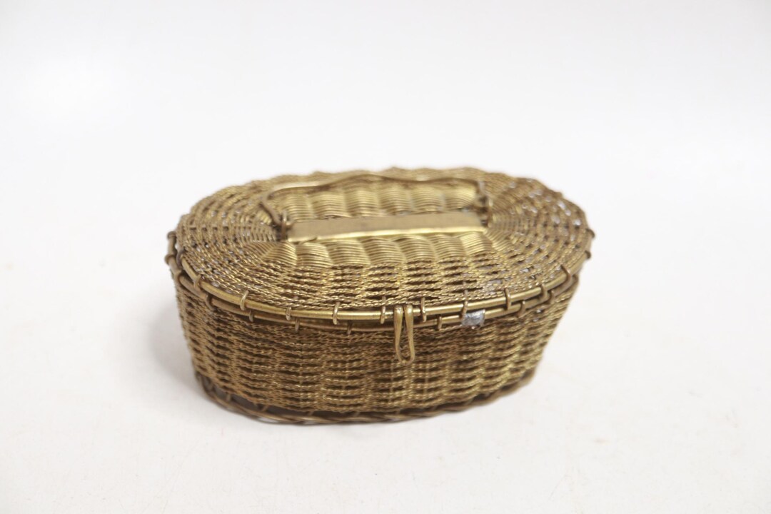 Vintage Woven Wire Trinket Basket - Lidded Brass Wire Basket - Jewelry ...