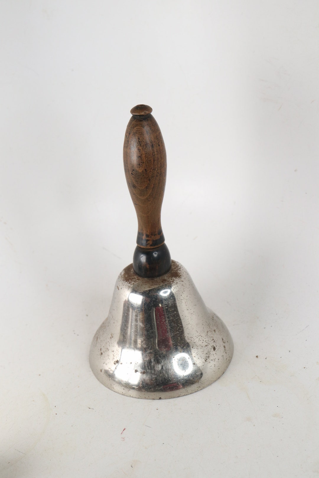 Antique School Bell - Walnut Wood Handle - Nickel Plate Over Steel ...