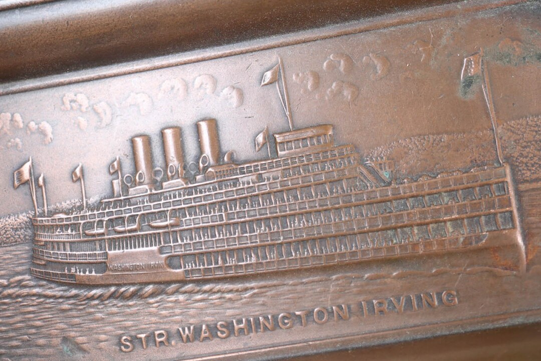 Antique Stamped Brass Tray Steamer Washington Irving Souvenir Brass ...