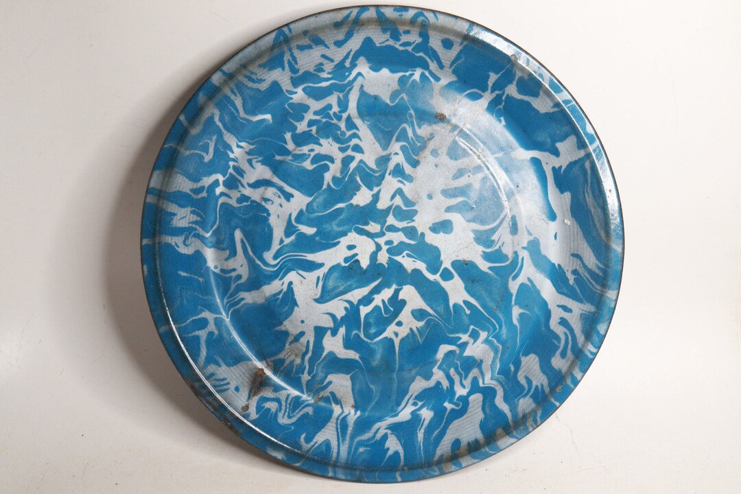 Antique Enamelware Pie Plate Blue Swirl Pie Plate Enamelware Plate ...