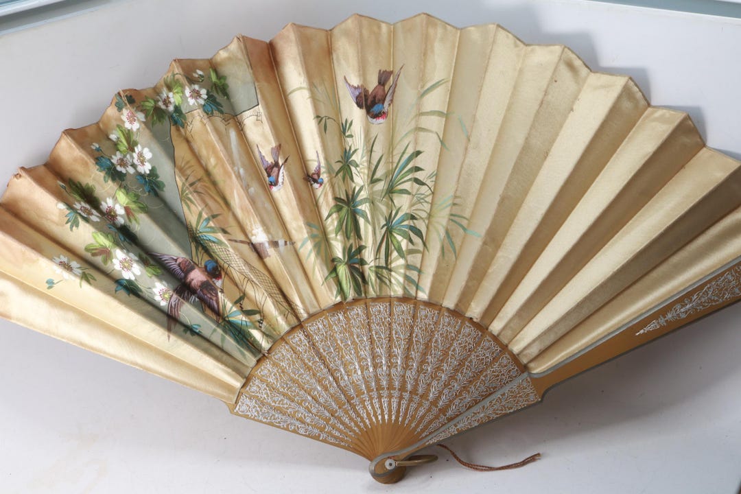 Antique Hand Painted Hand Fan - Antique Folding Hand Fan - Folding Hand ...