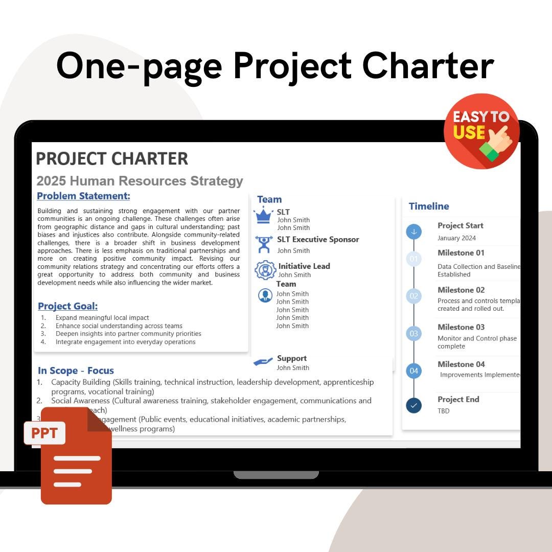 Project Charter Powerpoint Template: Professional One-page Design (PPTX ...