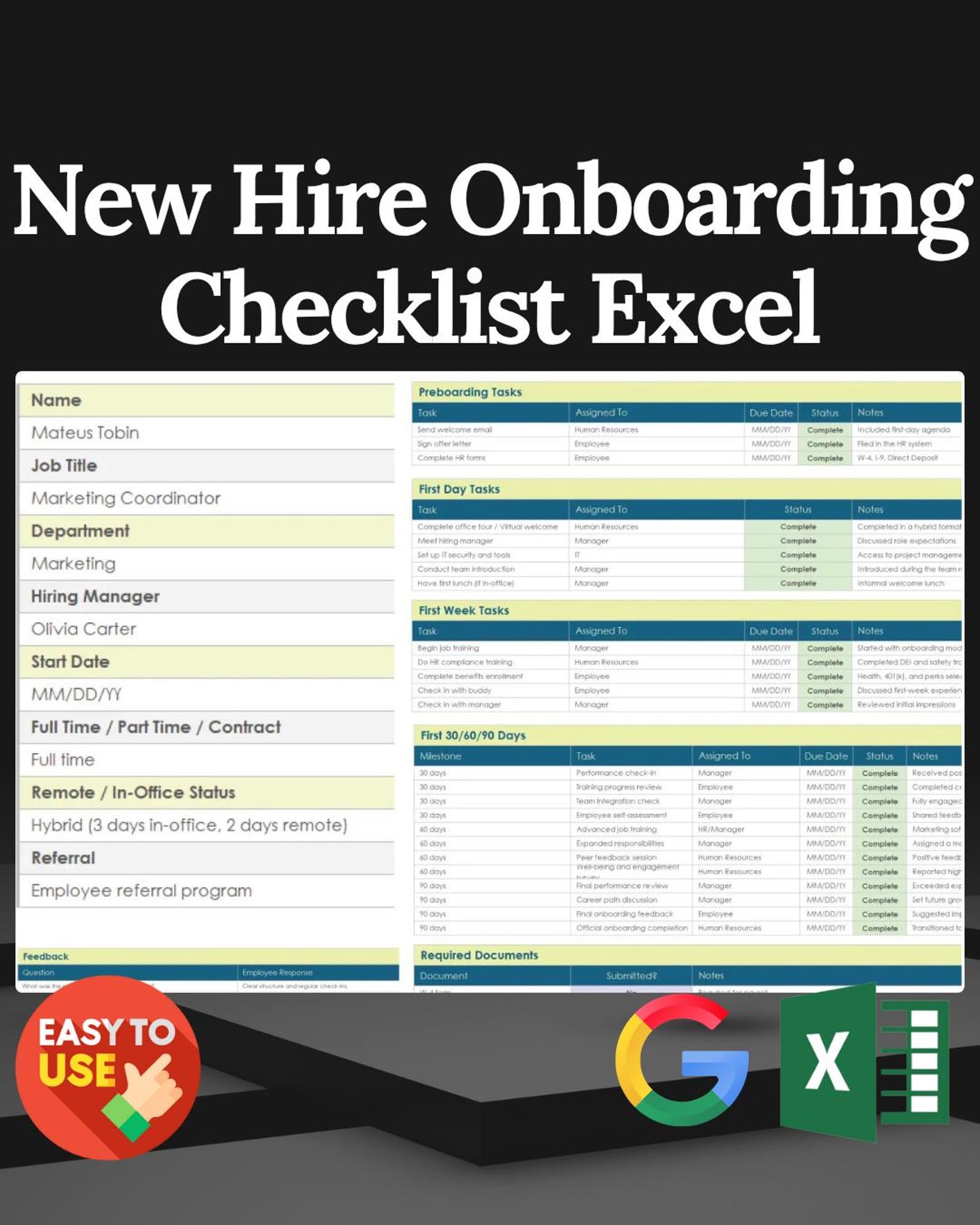 New Hire Onboarding Checklist Excel Template: HR Training Packet - Etsy