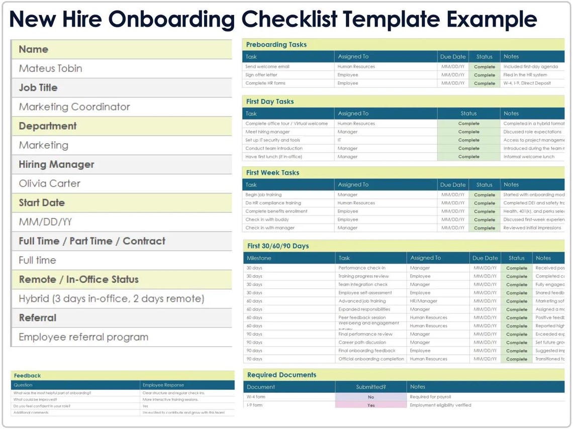 New Hire Onboarding Checklist Excel Template: HR Training Packet - Etsy