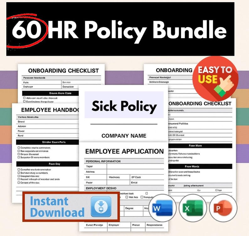 HR Policy & Employee Handbook Template: 60+ Customizable Documents - Etsy