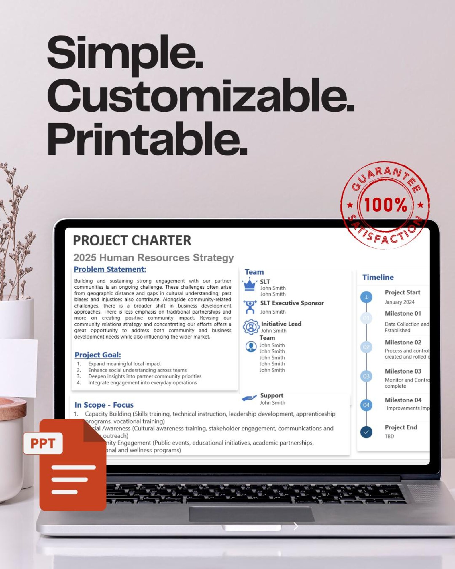 Project Charter Powerpoint Template: Professional One-page Design (PPTX ...