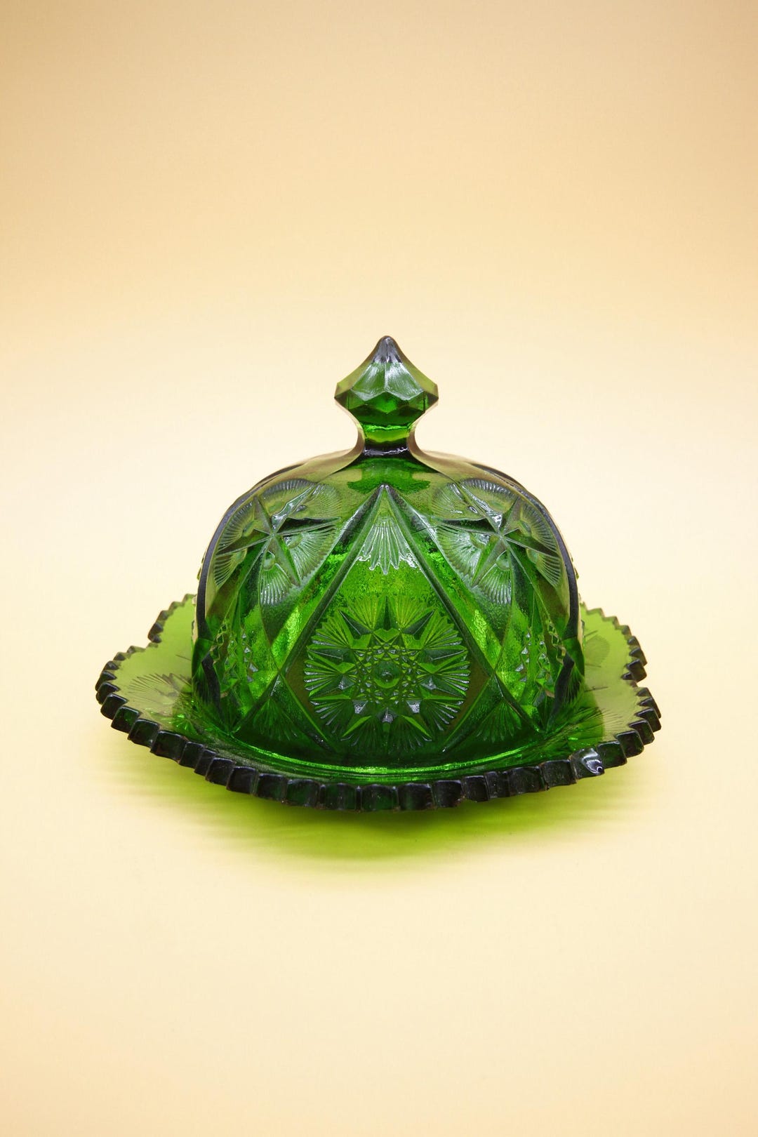 Vintage Kemple Emerald Green Glass Butter Dish: Fan & Star Pattern - Etsy