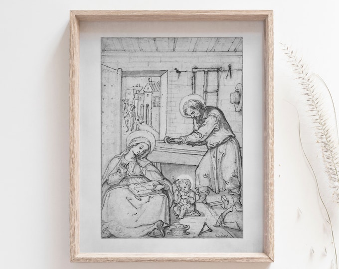 St. Joseph the Worker, Holy Family Workshop Scene, Catholic Art Print ...