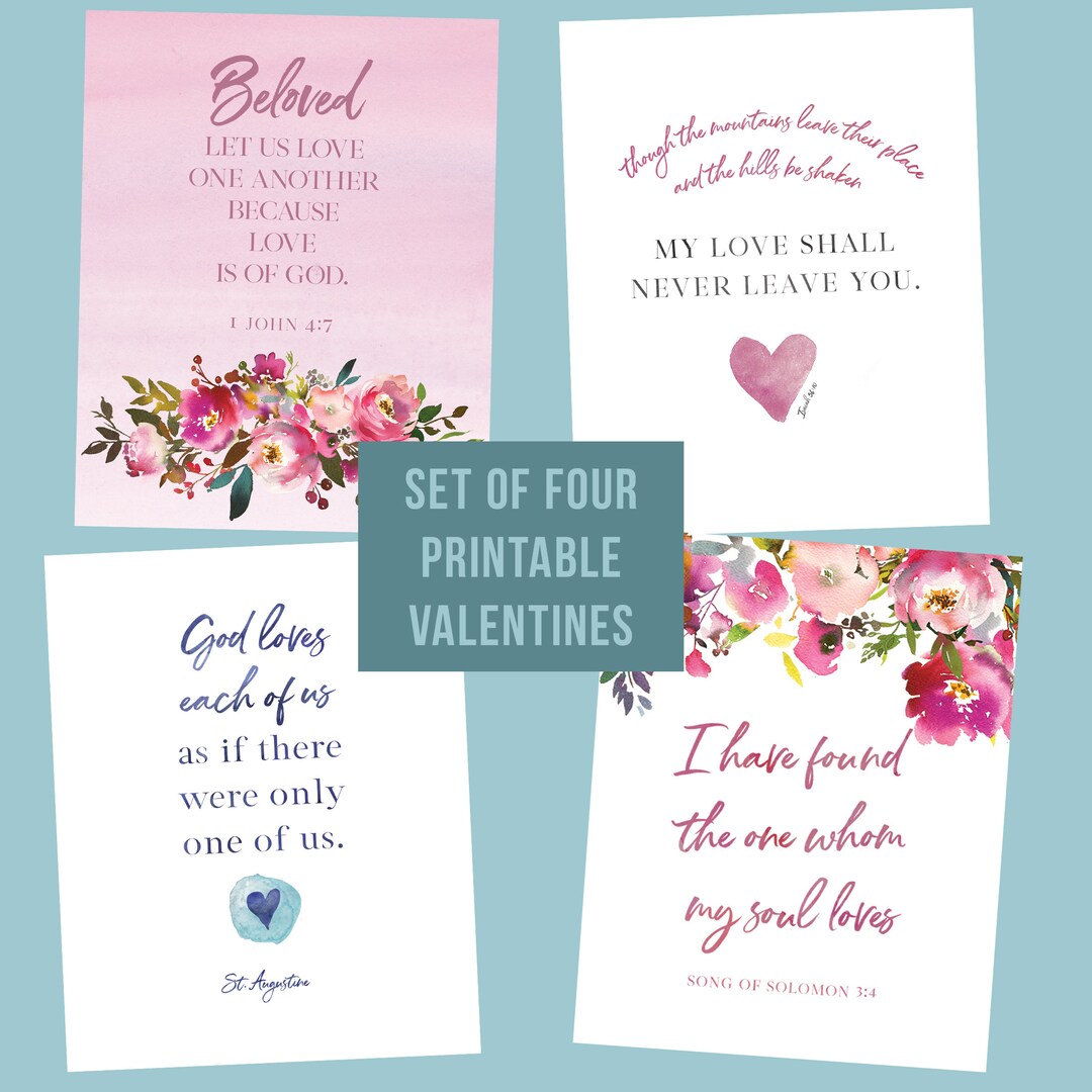 PRINTABLE Valentine Prints Set of Four 4 Catholic Saint & Scripture ...