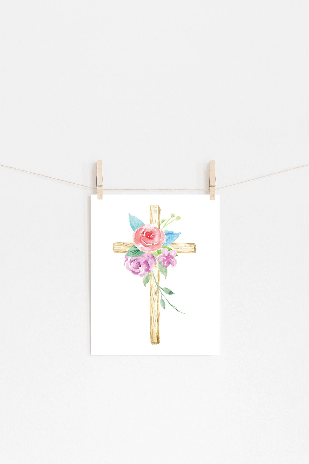 PRINTABLE: Floral Wooden Cross Printable Wall Art Easter Wall Decor ...
