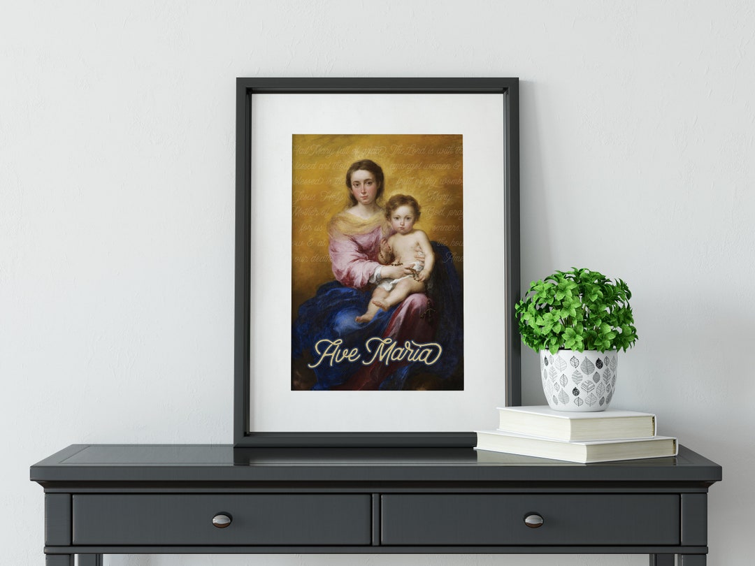 Our Lady of the Rosary Marian Art Print, Hail Mary Print, Mother's Day ...