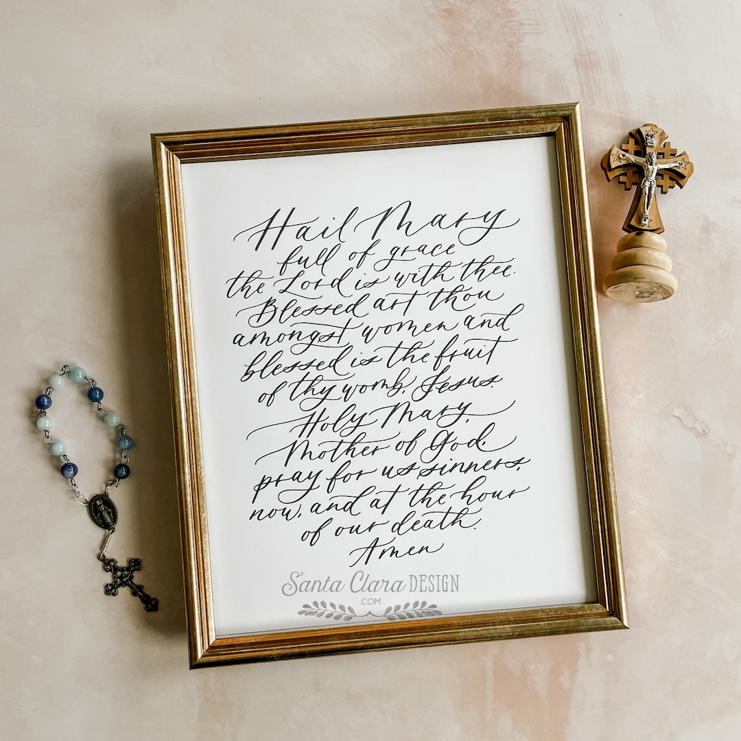 Hail Mary Catholic Prayer Print: Marian Art Calligraphy - Etsy